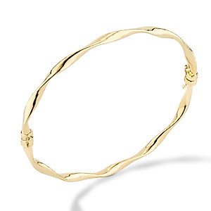 Miabella 18K Gold Over Sterling Silver Italian Oval Twist Hinged Bangle Bracelet for Women, 925 Made in Italy (Large - 8 Inches)