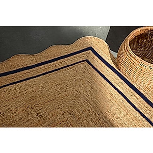 Handwoven Scalloped Jute Rug for Living Area 2x3 & 3x5- Braided Jute Runner Rug 2.6 x 6 ft for Kitchen & Entryway- Natural Farmhouse Scallop Jute Rug 5x7, Reversible Indoor & Outdoor Jute Rug 8x10