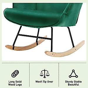 IDEALISMLIVING Rocking Chair, Nursery Glider Rocker Chair with Linen Fabric, Boho Chair with Solid Wood, Nursery Rocking Armchair for Baby Room, Rocking Chair Nursery for Living Room Bedroom (Green)