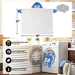 Penguin Wearable Hooded Blanket for Adults – Super Soft Warm Cozy Plush Flannel Fleece & Sherpa Hoodie Throw Cloak Wrap - Penguin Gifts for Women Adults Girls and Kids