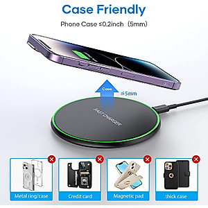 Wireless Charger, 15W Max Wireless Charging Pad, Compatible with 14/14 Plus/14 Pro/14 Pro Max/13/12/11/X/8, S22/S20/Galaxy Bud, Buds,and More