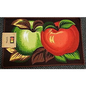 THE RAISE Kitchen Rug, Kitchen Mat, Printed Kitchen Rug (nonskid Back) (18" x 30") 2 Apples, Green & RED