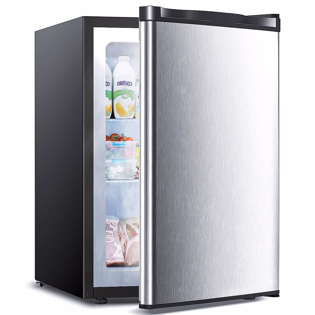 Electactic 3.0 Cu.ft Upright Freezer, Small Mini Freezer with Adjustable Thermostat, Removable Shelves, Reversible Single Door, for Bedroom/Home/Dorms/Apartment (Stainless Steel)