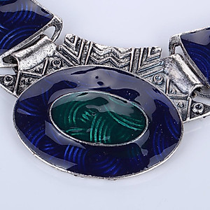 YAZILIND Ethnic Dark Blue Green Embossed Bib Collar Earrings Necklace Jewelry Set Women