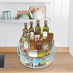 2-Tier Lazy Susan Organizer for Kitchen, Turntable Spice Rack Organizer for Kitchen Cabinet with 4 Sealed Seasoning Boxes and 4 Small Spoons,Rotating Spice Racks for Pantry, Cabinet,Cupboard,Table.