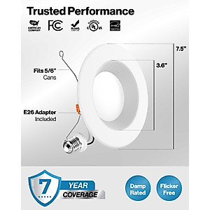 Sunco 96 Pack Retrofit LED Recessed Lighting 6 Inch, 5000K Daylight, Dimmable Can Lights, Baffle Trim, 13W=75W, 1050 LM, Damp Rated - ETL