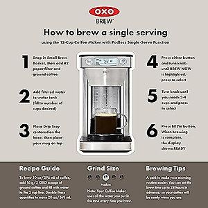OXO Brew 12-Cup Coffee Maker With Podless Single-Serve Function,Silver