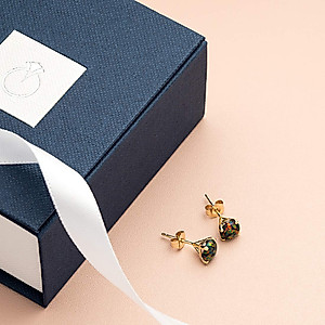 Peora Solid 14K Yellow Gold Created Fire Black Opal Stud Earrings for Women, Classic Solitaire Round Shape, 6mm, 1 Carat total, Hypoallergenic, Friction Back