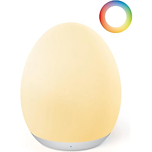 JolyWell Night Light for Kids with 7 Color Changing Mode & Dimming Function, Rechargeable Baby Egg Night Light with 1 Hour Timer&Touch Control, up to 100H, White