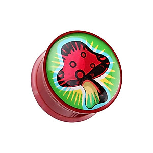 Covet Jewelry Psychedelic Mushroom Single Flared Ear Gauge Plug (1" (25mm))