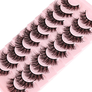 MilyBest Lashes False Eyelashes Faux Mink Cat Eye Lashes Fluffy Pestañas Postizas Wispy D Curl Volume Lashes Look Like Extension Pack Fake Eyelashes 10 Pairs