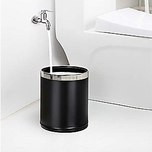 10Liter/2.64 Gallon Metal Trash Can with Faux Leather,Double-Layer Dustbin Without Cover Garbage Bin for for Bathroom Office Bedroom Living Room Kitchen (Gold Circle, Black)