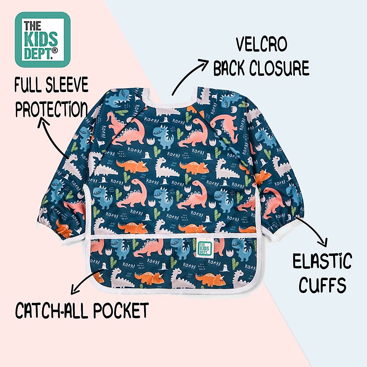 THE KIDS DEPT. Baby Bibs For Boy/Girls, Long Sleeve Bib For Babies, Waterproof Smock, 6-18 Months, Llama & Dinosaur Design -2 Pack