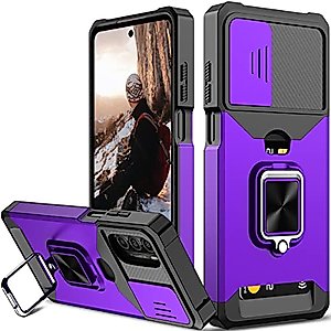 Nvollnoe for Moto G Stylus 5G 2022 Case with Sliding Camera Cover and Card Holder Heavy Duty Protective Magnetic Kickstand Ring Case for Moto G Stylus 5G(Purple)