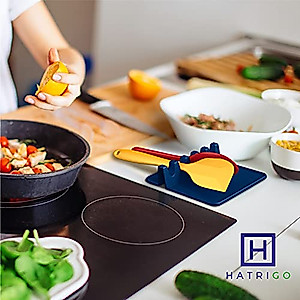 Silicone Spoon Rest Holder for Stove Top, Silicon Utensil Rests for Kitchen Countertop, Large Heat Resistant Spatula Spoon Reat for Cooking with 5 Slots with Drip Pad BBQ Utensil Holder (Sapphire)