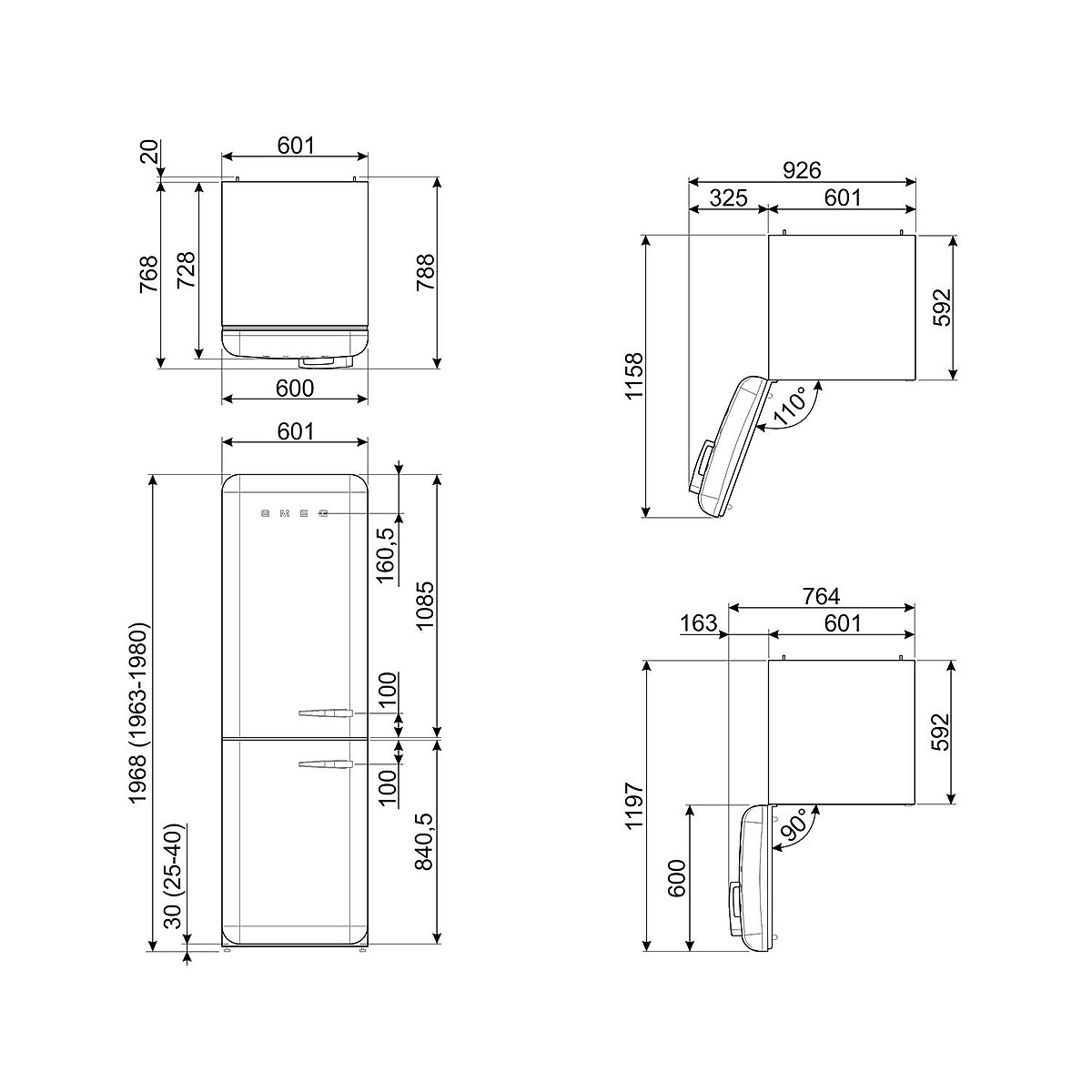 Smeg FAB32 50's Retro Style Aesthetic Bottom Freezer Refrigerator with 11.17 Cu Total Capacity, Multiflow Cooling System, Adjustable Glass Shelves 24-Inches, Cream Left Hand Hinge