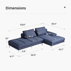 Acanva Luxury L-Shaped Corner Sectional Sofa Bed, Extra Wide Comfy 2-Piece Couch with Chaise, Adjustable Armrest, Right Hand Facing Seating, Jewelry Blue