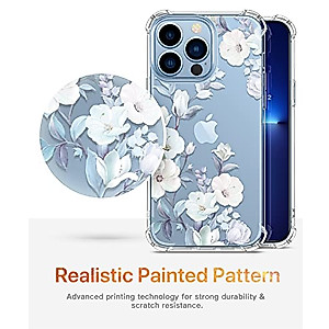 GVIEWIN for iPhone 13 Pro Case with Screen Protector & Camera Lens Protector, [10FT Military Grade Drop Protection] Clear Shockproof Slim Fit Floral Phone Case for Women Girls 6.1" (Hibiscus)