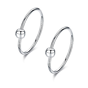 Sterling Silver Small Hoop Earrings Hypoallergenic Mini Tiny Ear Piercing Endless 20G Ball Bead Cut Nose Lip Rings Sleeper For Women (Silver-10/12/14mm)