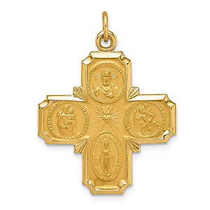 14k Yellow Gold Solid/Medium 4-Way Brushed Matte Finish Pendant Charm Medal