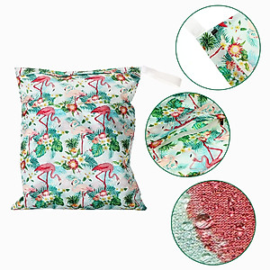 Frienda 4 Pieces Wet Dry Bag for Baby Waterproof Reusable Washable Diaper Bag Sealed with Handle for Travel, Beach, Swimsuit, Diapers, Dirty Gym Clothes and Toiletries (Hawaii)