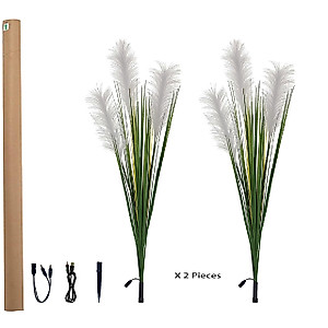 Fake Plants Artificial Plants Reed Greenery Flowers，Pampas Grass Suitable for Office, Home Floor Indoor and Outdoor Decoration LED Lighting (2 Packs)
