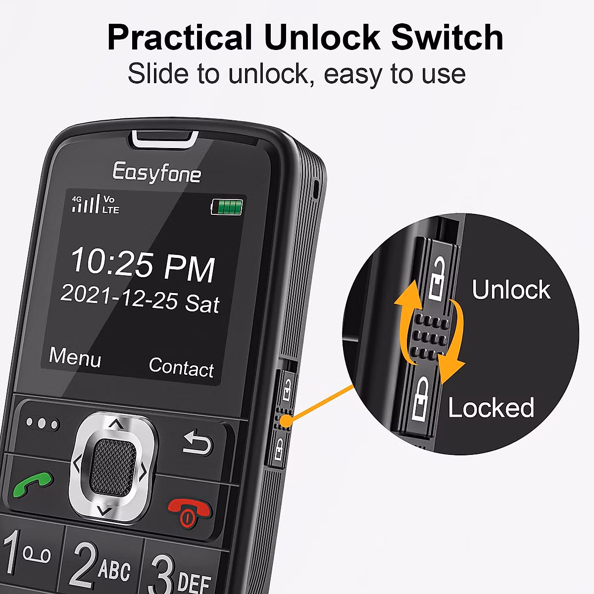 Easyfone Prime-A6 4G Unlocked Big Button Cell Phone for Seniors | Easy-to-Use | Clear Sound | SOS Button | SIM Card Included | Convenient Charging Dock