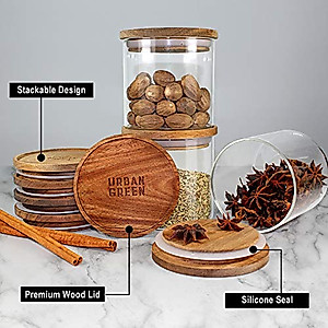 Urban Green Glass Jars with Wood Lids, Airtight Glass Canisters Sets, Glass Storage Containers, 6 Sets, Food Storage Containers, Glass Storage Jars with Lids, Glass Canisters, Panry Container Glass
