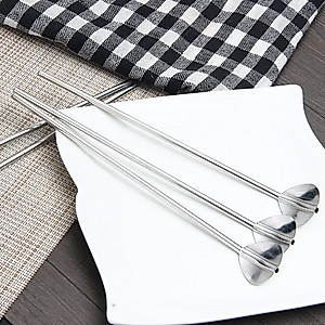 TSACTE Stainless Steel Spoon Drink Straw Set of 5 Long Spoons Heart-shaped Food-Grade Straw Spoon for Home Café Office Restaurant