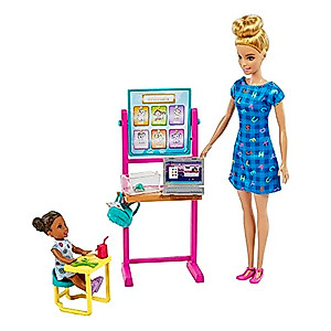 Barbie Careers Doll & Playset, Teacher Theme with Blonde Fashion Doll, 1 Brunette Toddler Doll, Furniture & Accessories
