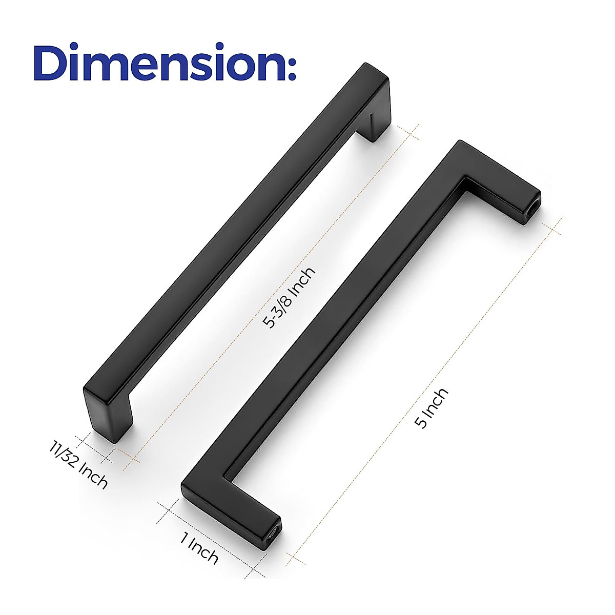 Ravinte 10 Pack Solid Kitchen Cabinet Handles Matte Black Cabinet Pulls Slim Drawer Pulls with 5 Inch Hole Center Square Bar Kitchen Cabinet Hardware