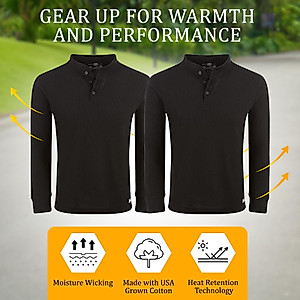Men's Long Sleeve T Shirt - 2 Pack Thermal Henley Shirts for Men - Ultra Soft Long John Shirts for Men - Thermal Undershirt for Men - Long Sleeve Shirt Pack