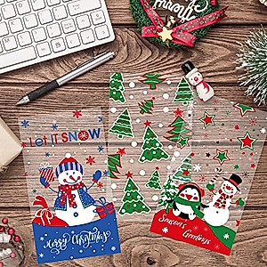 Moretoes 170pcs Christmas Treat Bags Cellophane Bags for Christmas Snowman & The Penguin Pattern 10 Assorted Styles for Christmas Party with 180pcs Twist Ties