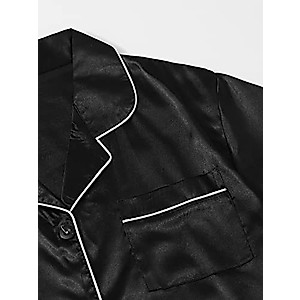 MakeMeChic Women's Plus Size Satin Button Down Pajama Set Silk Short Sleeve Sleepwear Black 5XL