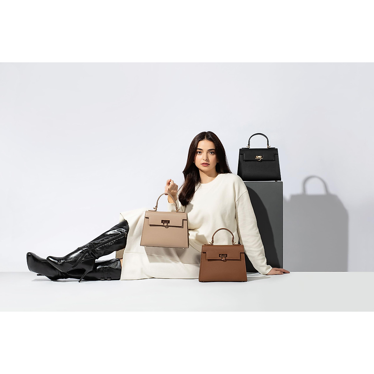 Layla Women’s Top-Handle Handbags – Luxury Crossbody Purse Shoulder Bag for Women – Leather Handbag, Detachable Strap(Black)