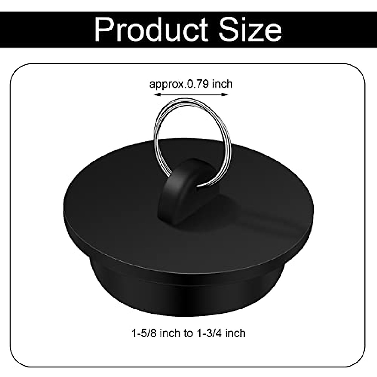 4 Pieces Tub Stopper Set Rubber Sink Stopper Drain Plug with Hanging Ring for Bathtub, Kitchen and Bathroom, Black (1-5/8'')