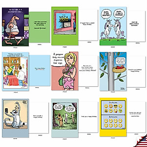 NobleWorks - 36 Assorted Funny Birthday Cards Bulk Box Set with Envelopes (36 Designs, 1 Each) Mixed Humor Greeting Card Variety Pack for Men and Women - Cartoon Party AC9374BDG-B1x36