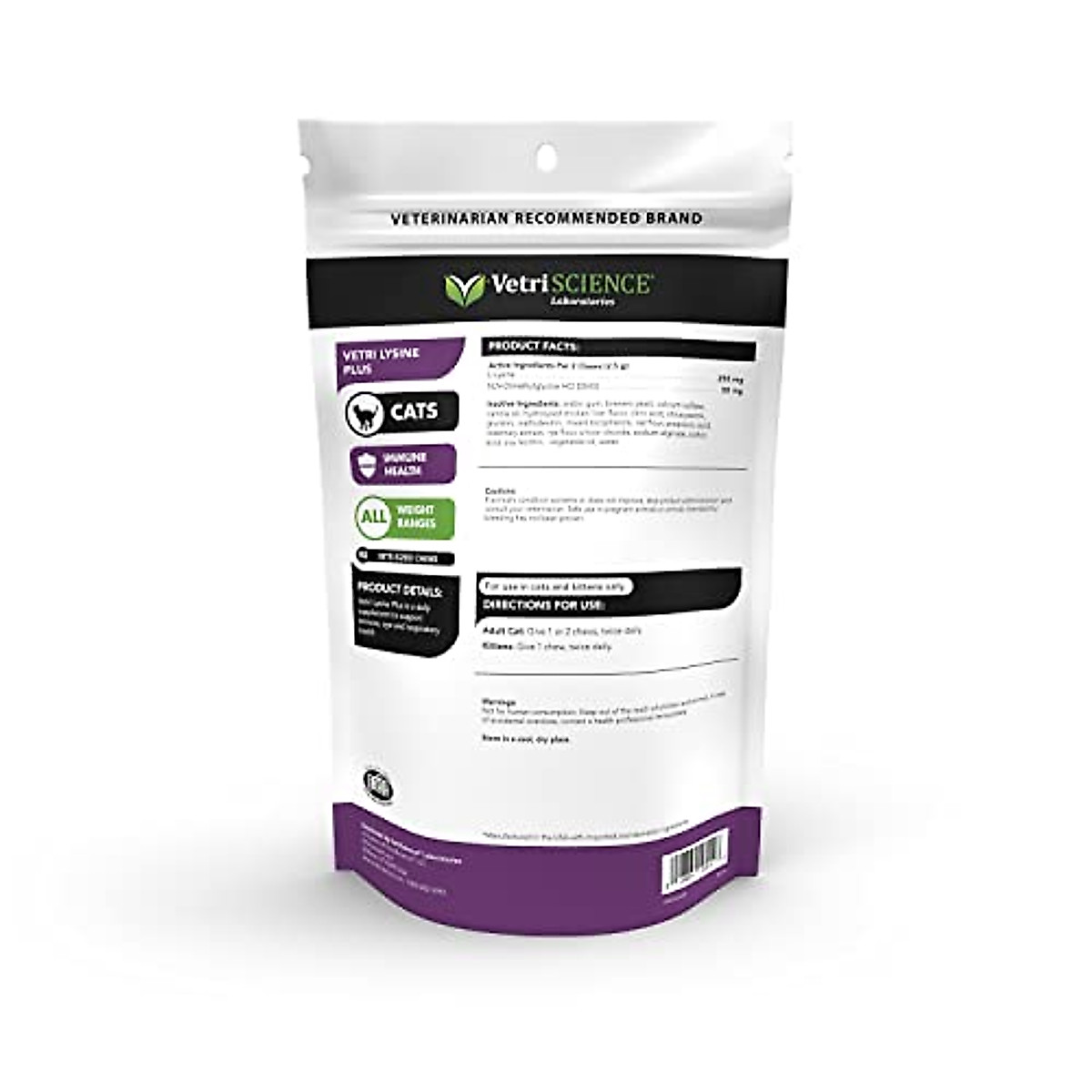 VetriScience Vetri Lysine Plus for Cats, 90 Chicken Flavored Chews - Immune and Respiratory Support Supplement for Cats