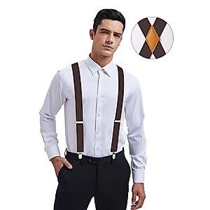 HISDERN Mens Suspenders Dark Brown Suspenders for Men Adjustable Elastic Suspender Braces 4 Clips X-Back 1.4'' Tuxedo Trousers Suspender Wedding