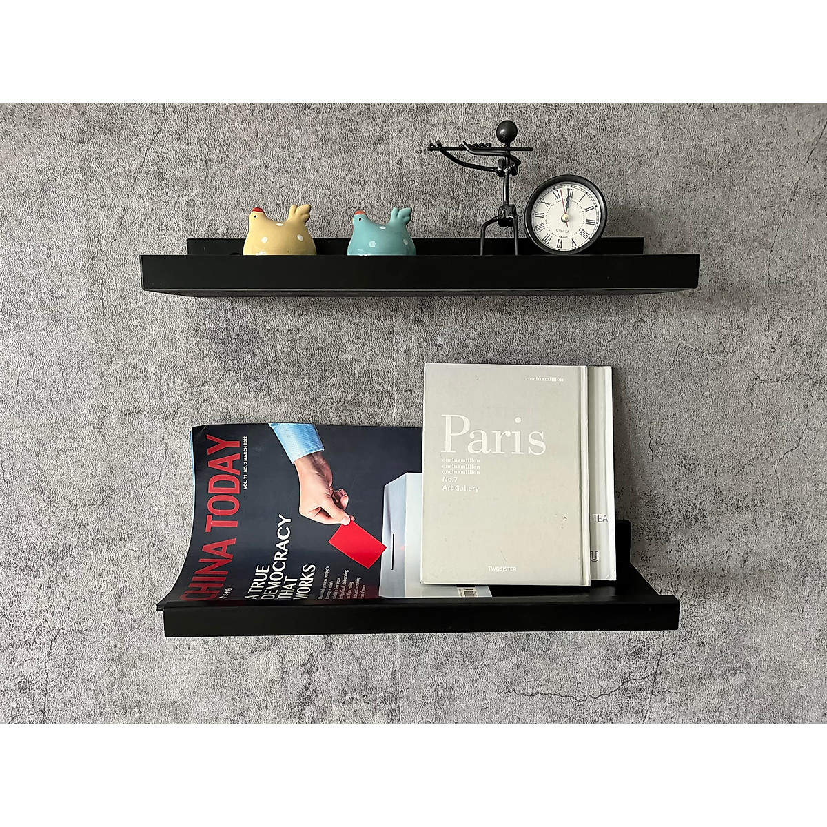 Picture Ledge Shelf,Long Floating Shelves Kids Bookshelf Wall Mounted 16 Inch, Large Pine Wood Wall Shelves for Storage, Rustic Hanging Shelves for Living Room,Bedroom Decor Books Photo Frames Black