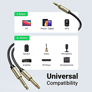 UGREEN 1/8 to 1/4 Stereo Cable 3.5mm TRS to Dual 6.35mm 1/4 TS Mono Y Splitter Audio Cord Adapter Compatible with iPhone, PC, Computer Sound Card, Mixer, Multimedia Speaker, Home Stereo System 3FT