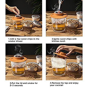 Whiskey Smoker Kit, Cocktail Smoker Kit With Torch, Old Fashioned Drink Smoker Kit With 4 Flavored Wood Chips, Smoke Infuser (No Butane), Gifts For Burbon Lovers