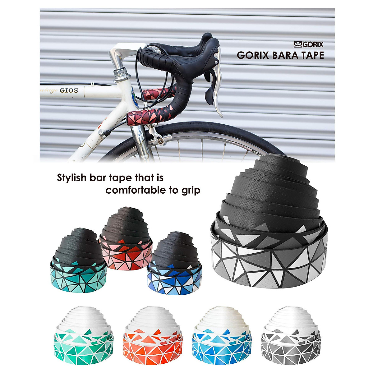 GORIX Bar Tape Handlebar Grip Wrap+2 Bar Plug Rose Pattern Road Mountain Bicycle Cycling (GX-BARA(Global Edition)) (Black×Red)