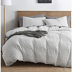 White Duvet Cover Queen Size - Boho Bedding Queen Duvet Cover Set, 3 Piece Tufted Double Brushed Boho Duvet Cover with Zipper Closure, 1 Queen Size Duvet Cover 90x90 Inches and 2 Pillow Shams