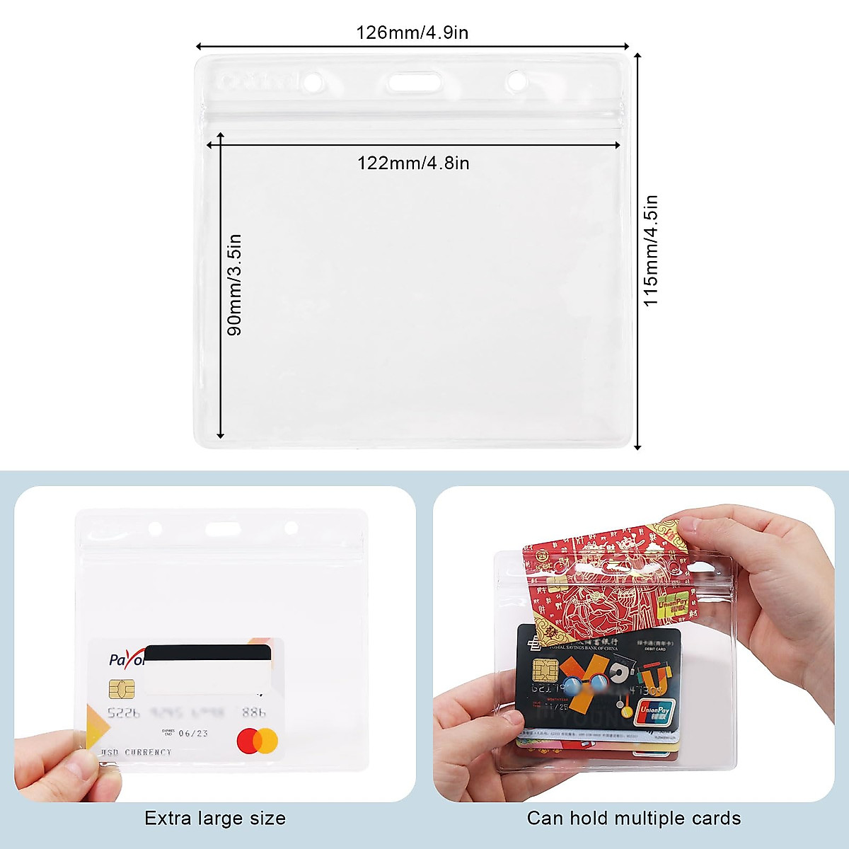 Clear Plastic Horizontal Badge Holder - Coideal 12 Pcs Thick Name Tag ID Card Protector Holders Large Transparent Sleeve Waterproof (4.8 x 3.5 Inch)