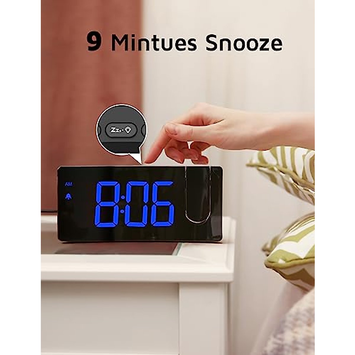 GOLOZA Projection Alarm Clock, Digital Clock with 180° Rotatable Projector, 3-Level Brightness Dimmer, Clear LED Display, USB Charger, Progressive Volume, 9mins Snooze,12/24H, for Bedroom