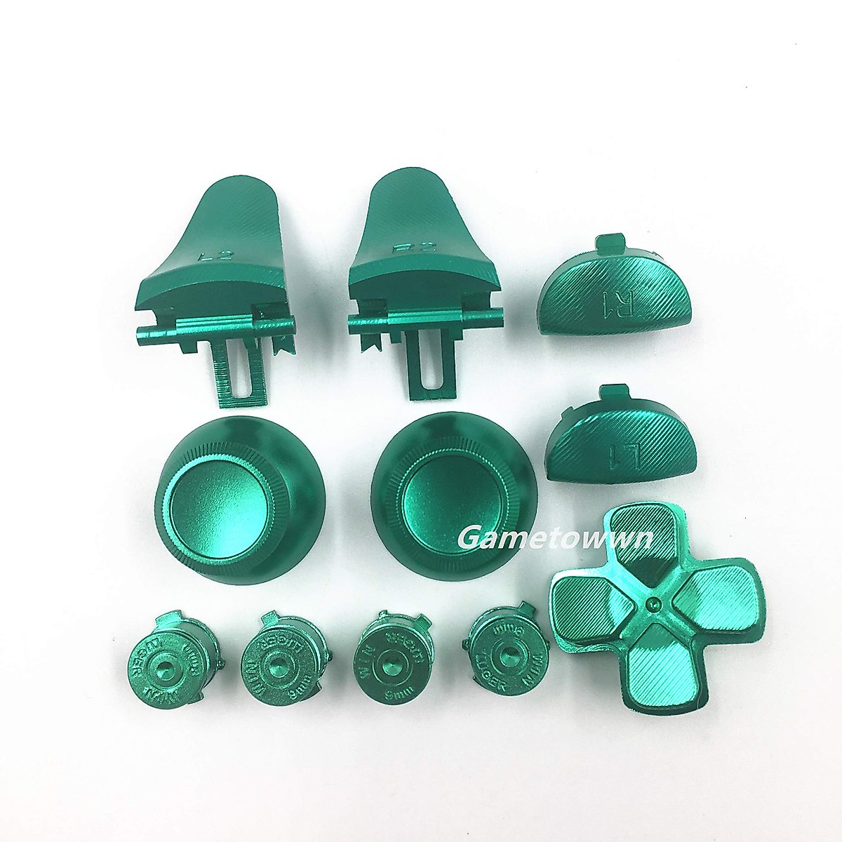 Aluminium Metal Full Set Button ABXY D-pad Direction Key L1 R1 L2 R2 Trigger Buttons Joysticks Thumb Sticks Cap for PS4 Slim PS4 Pro JDS-040 JDS 040 Controller-Green