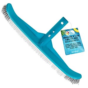 U.S. Pool Supply Professional 16" Floor & Wall Pool Brush with Nylon Bristles, Curved Ends, EZ Clip Handle - Cleaning Removing Sweeping Leaves & Debris from Walls, Floors, Steps - Pool Maintenance