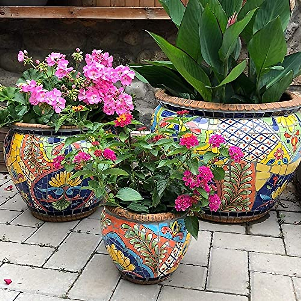 UimimiU Hand-Painted Mosaic Planter Pot Ceramic Flower Pots Round Classical Outdoor Large Plant Pots Garden Balcony Decorpe Vase Container Potss Planters for Villa Garden Corridor Aisle