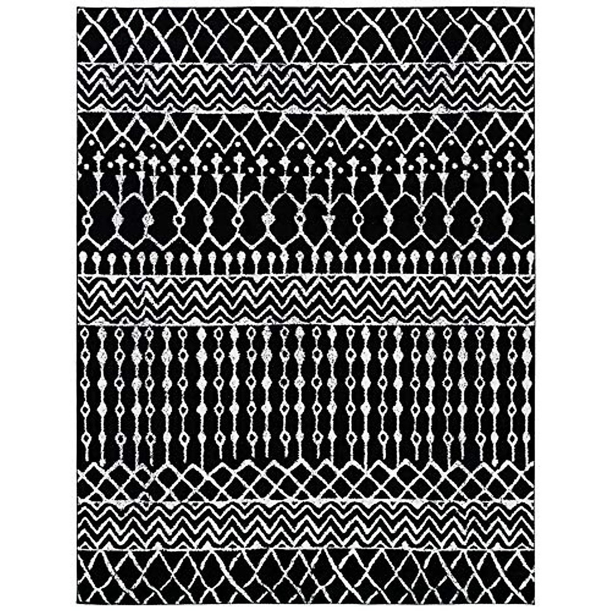 SAFAVIEH Tulum Collection Area Rug - 8' x 10', Black & Ivory, Moroccan Boho Distressed Design, Non-Shedding & Easy Care, Ideal for High Traffic Areas in Living Room, Bedroom (TUL270Z)
